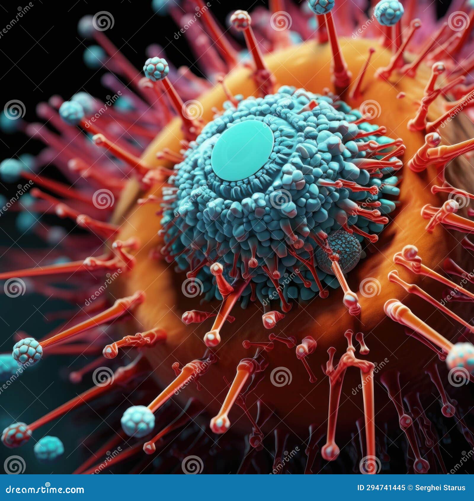 A Close Up of a Virus with Blue and Red Spots, AI Stock Illustration ...
