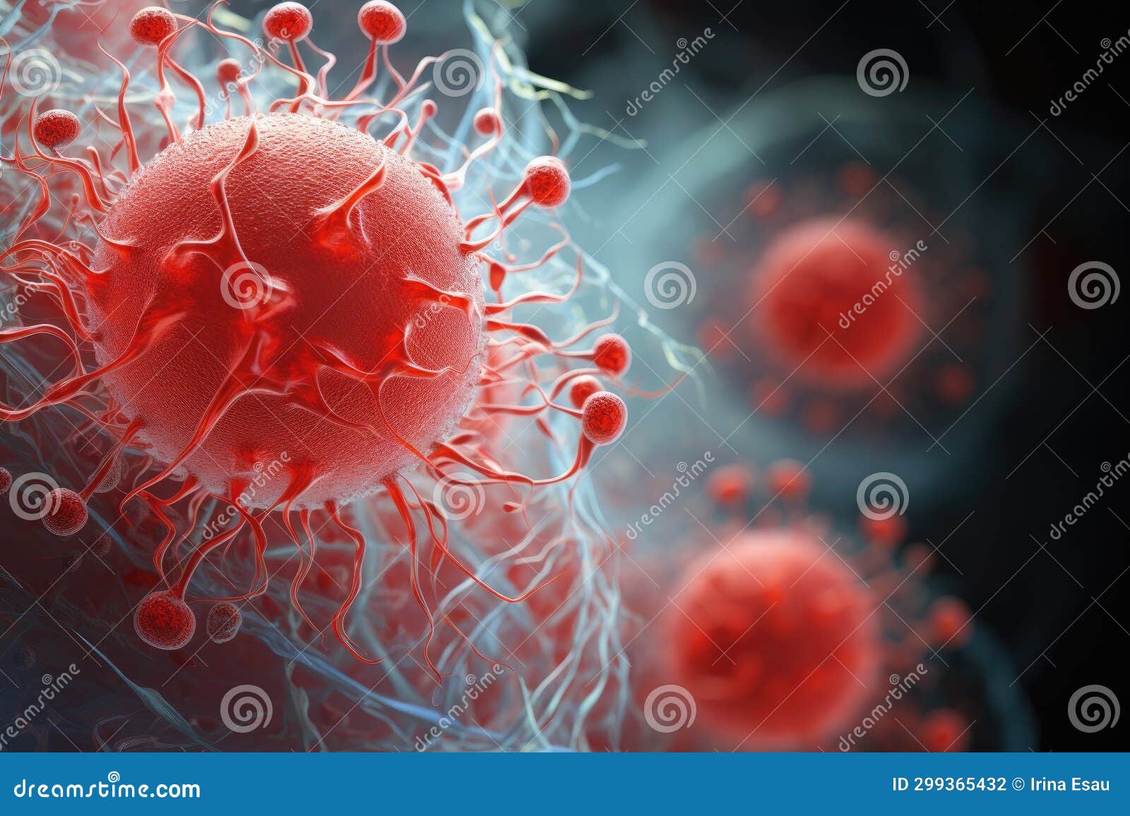 Close-up of a Virus in Red-orange Shades with Visible Particles in the ...