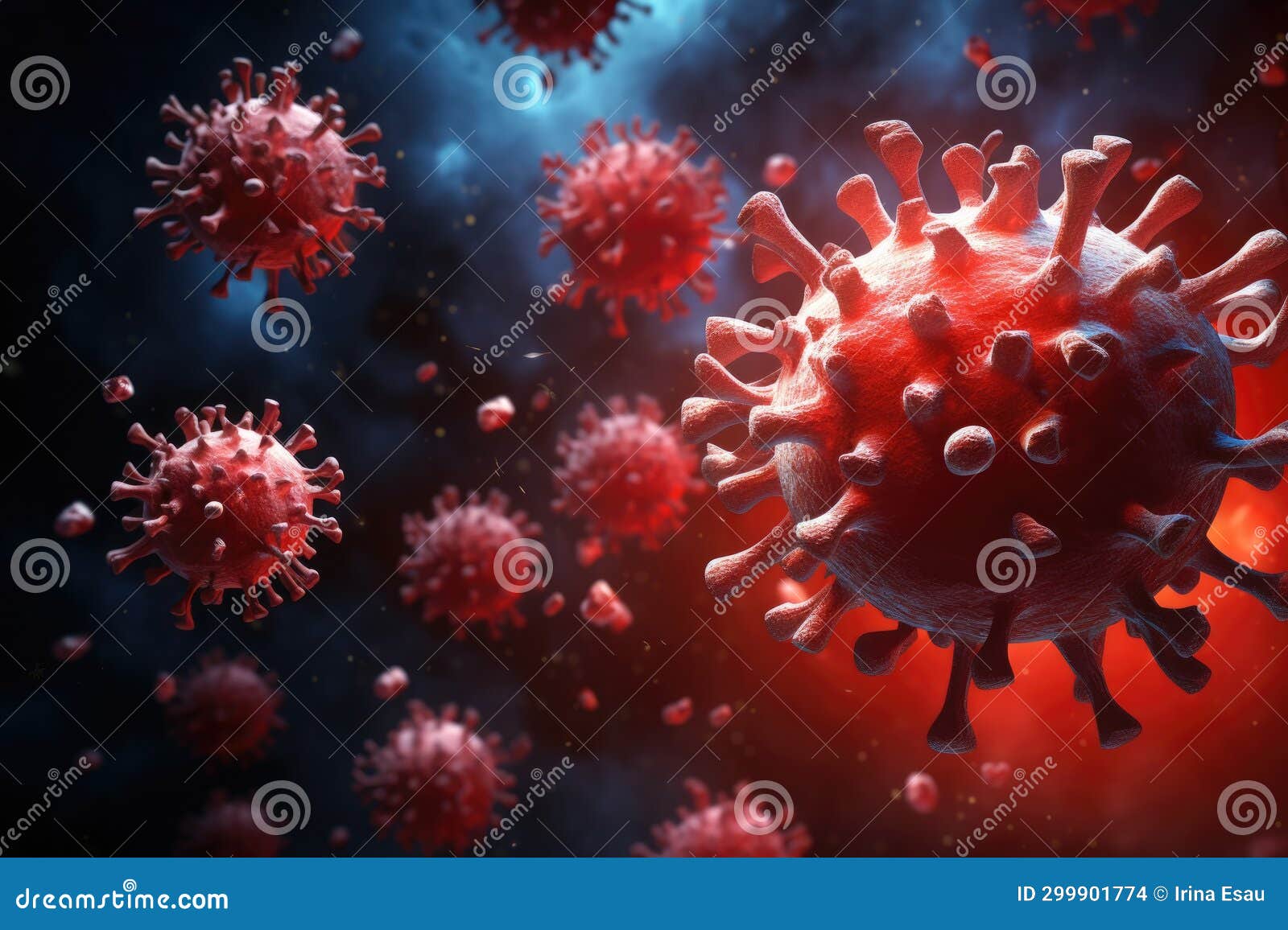 Close-up of a Virus in Red-orange Shades with Visible Particles in the ...