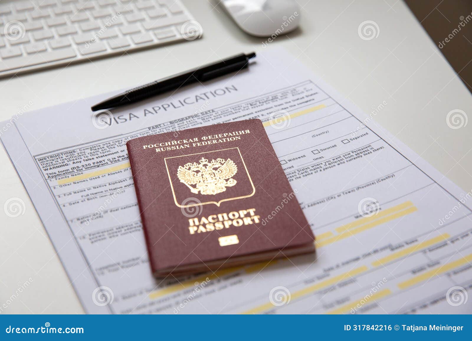 Close Up of a Visa Application Document with a Russian Passport Stock ...