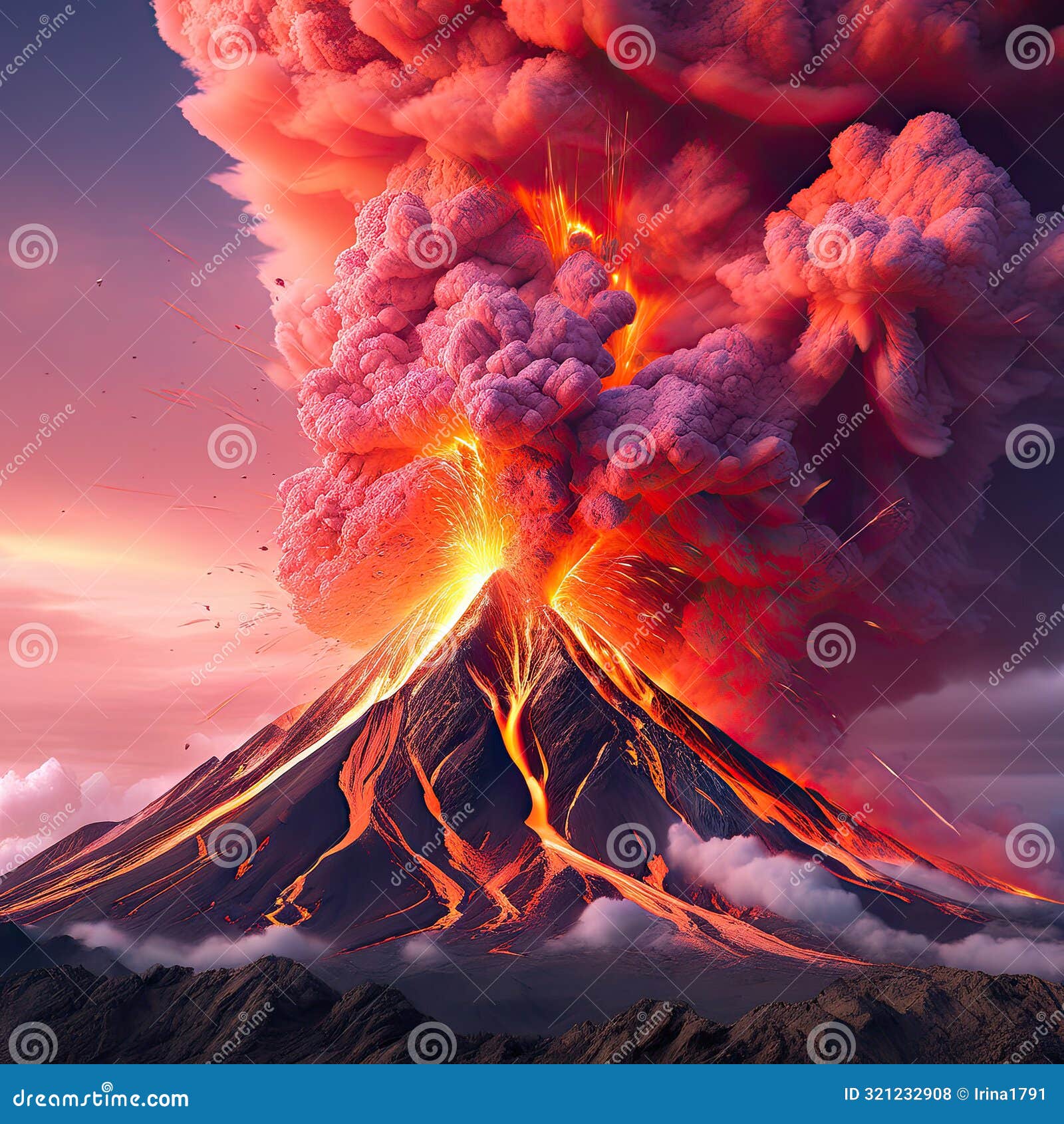 A Close-up of the Volcano Throwing Ash into the Sky Stock Illustration ...