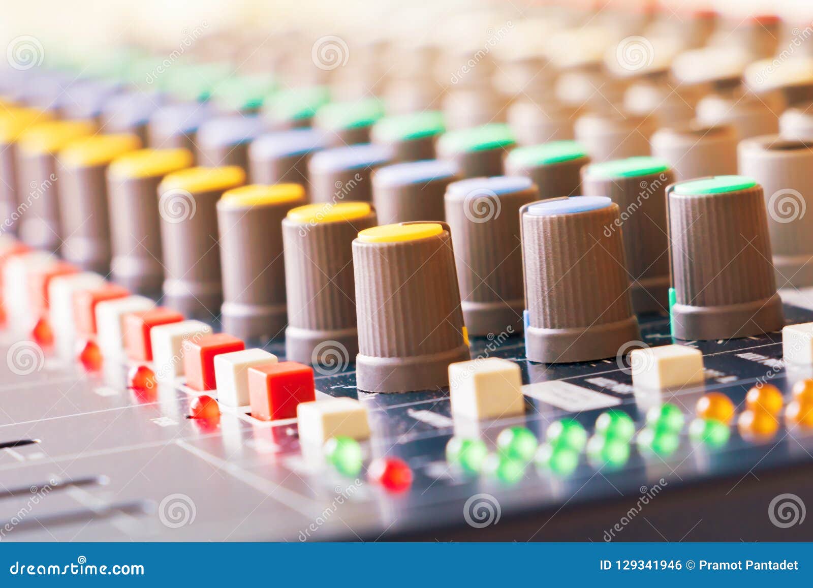 Close Up Volume Adjusting Knobs Old on Audio Mixer Controller in ...