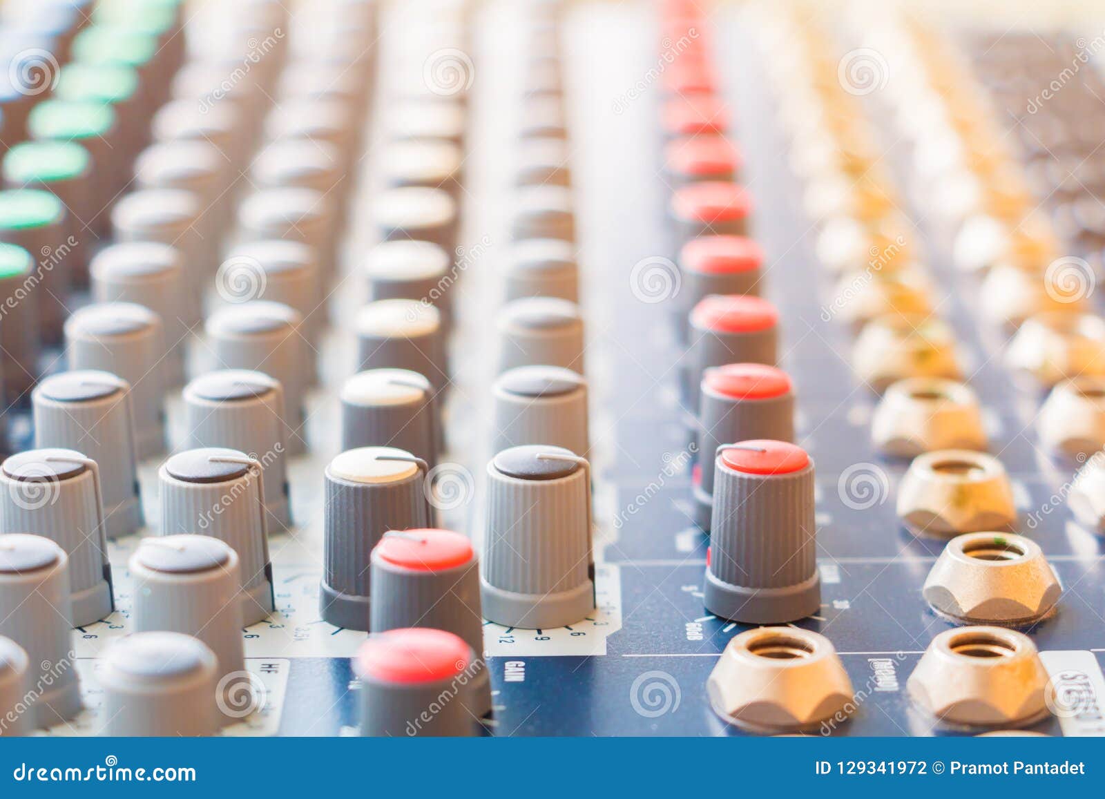 Close Up Volume Adjusting Knobs Old on Audio Mixer Controller in ...