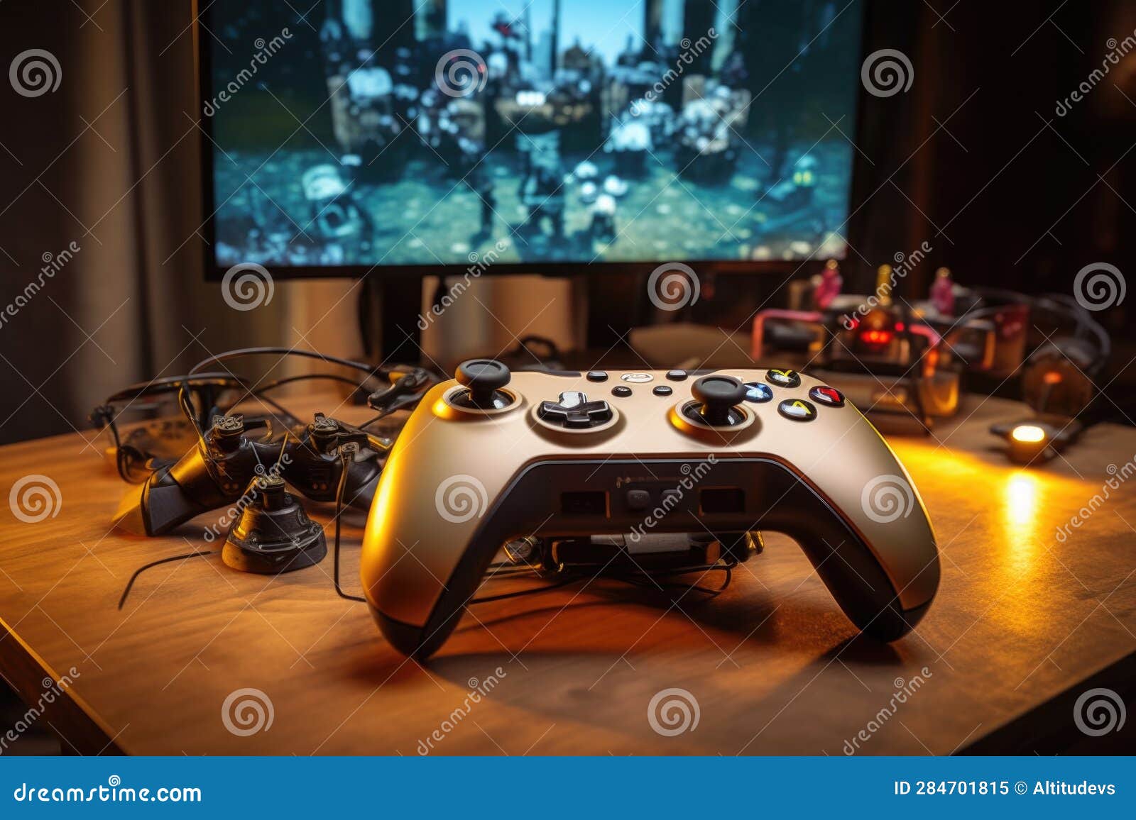 Close-up of a Vr Headset and Controller on a Gaming Table Stock Image ...