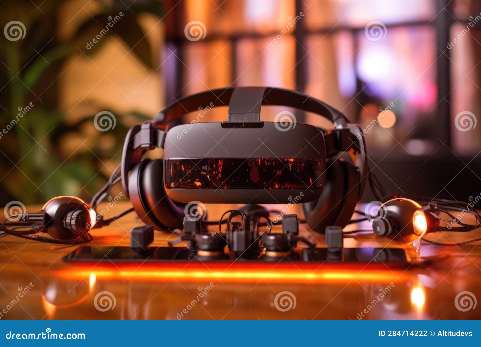 Close-up of a Vr Headset and Controllers on a Table Stock Photo - Image ...