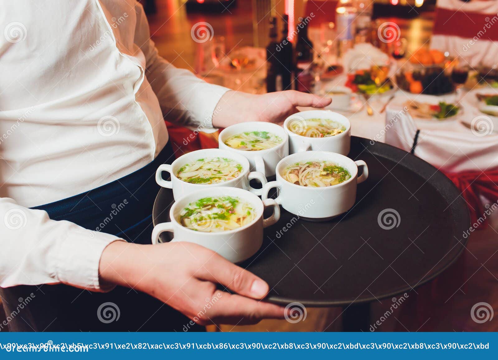 Close Up of Waiter Serving Food in a Restaurant. Soft Focus. Stock ...