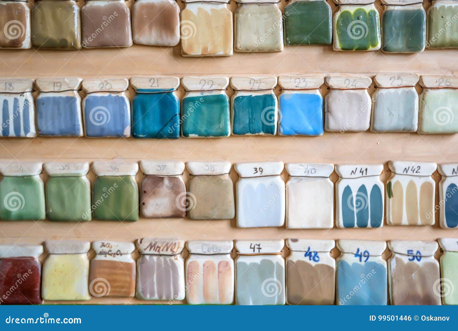 Pottery Paint Samples on Wall Stock Photo - Image of pottery ...