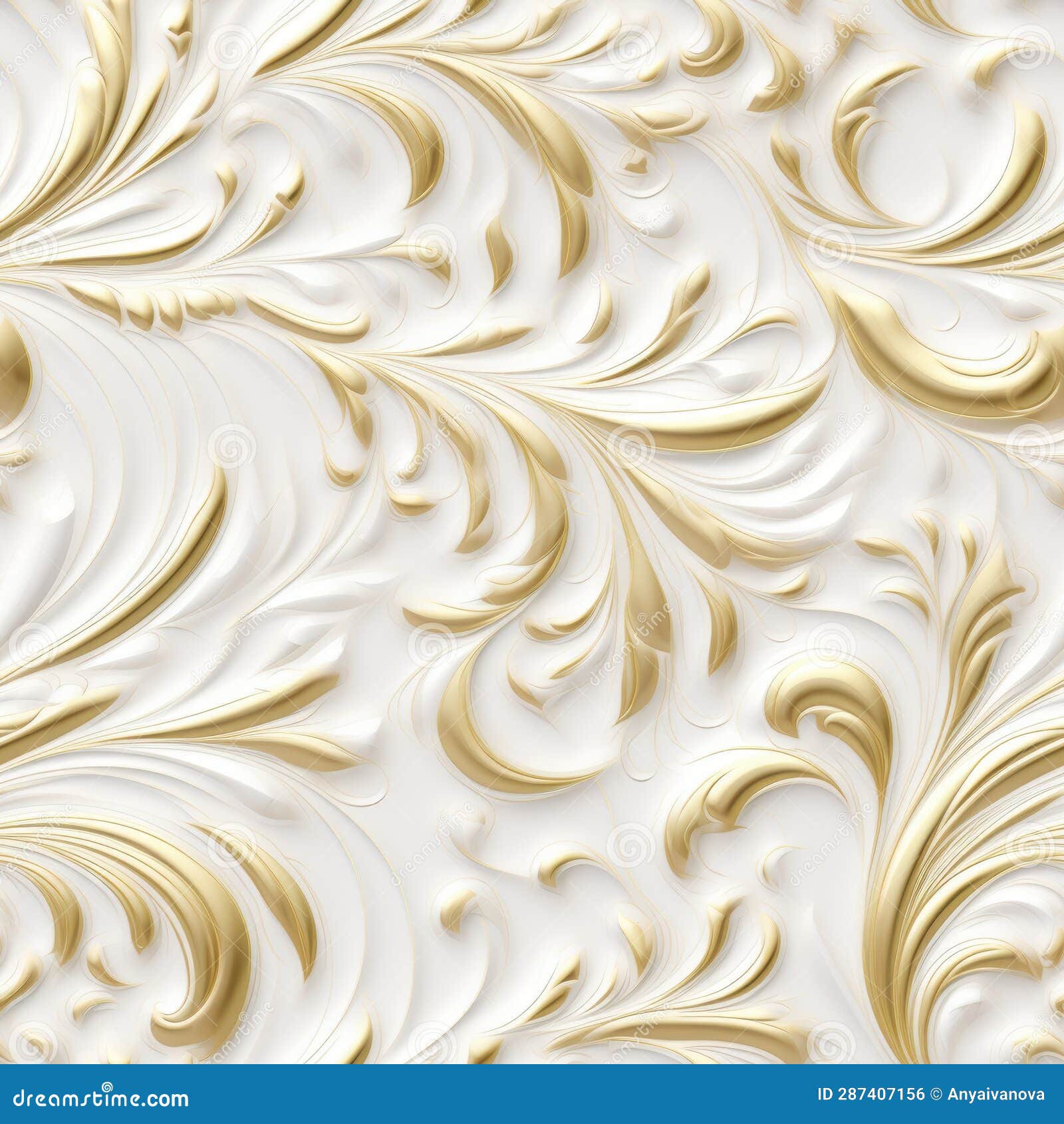 A Close Up of a Wall with Gold and White Designs. Seamless Pattern ...