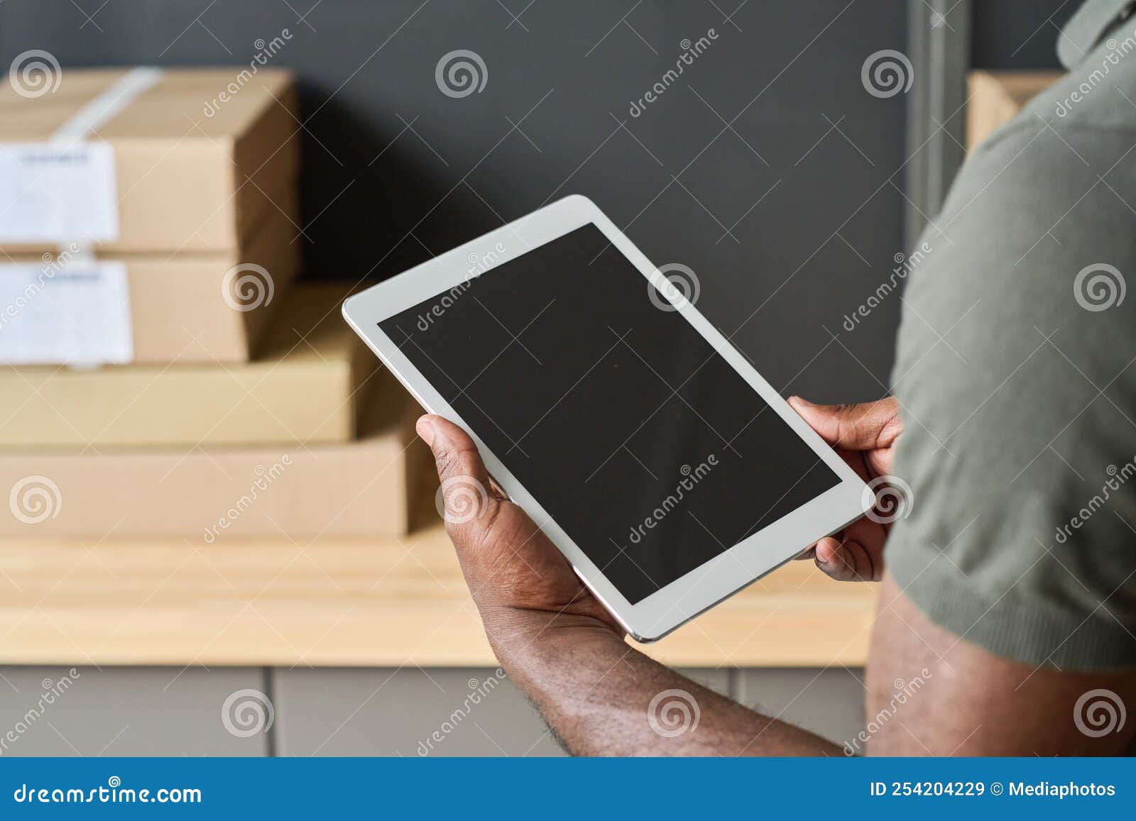 Worker Checking Track Numbers on Tablet Pc Stock Image - Image of ...