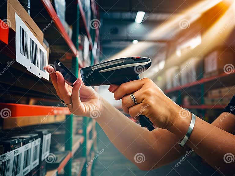 Close-Up of Warehouse Worker Using Barcode Scanner Stock Image - Image ...