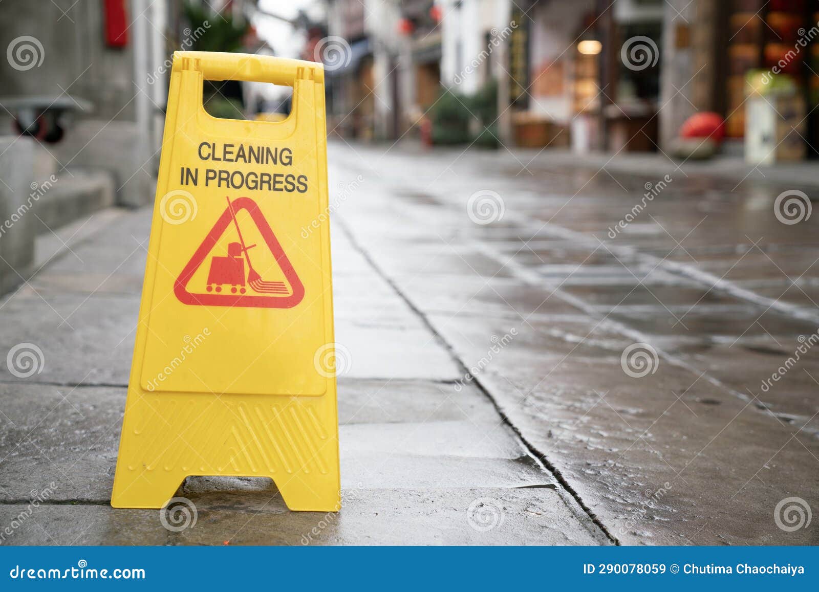 Close Up of Warning Sign for Cleaning in Progress Stock Image - Image ...