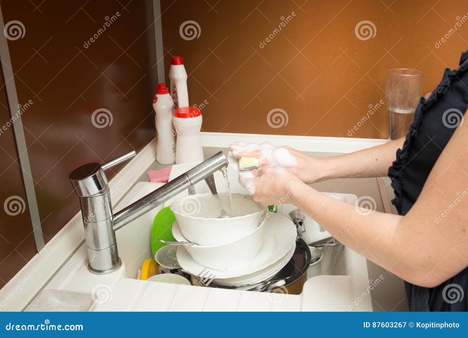 Close Up Washing Dishes in the Kitchen Stock Image - Image of ...
