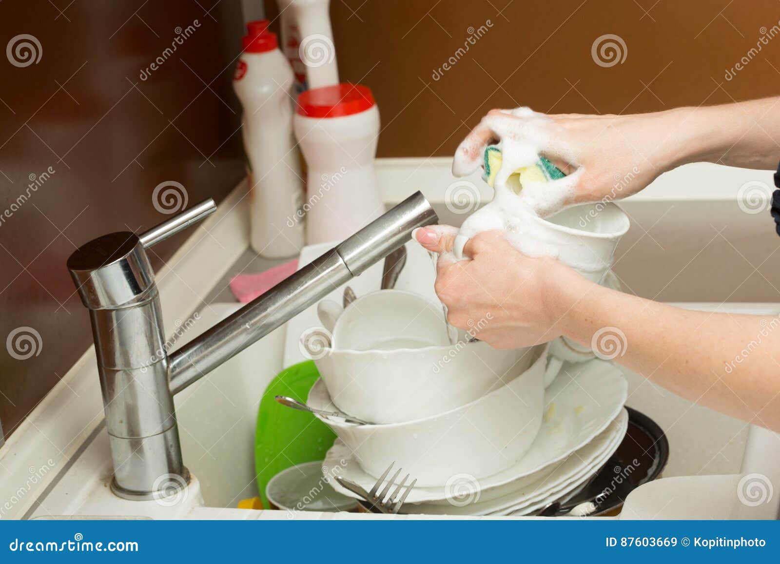 Close Up Washing Dishes in the Kitchen Stock Image - Image of domestic ...