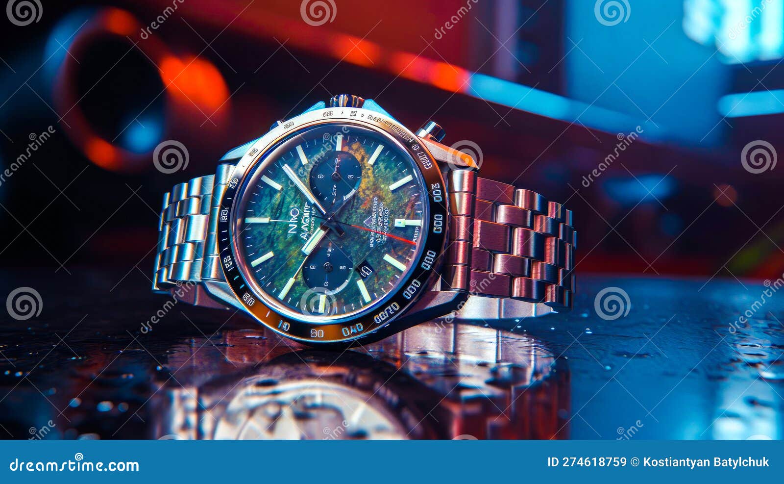 Close Up of Watch on Table with Reflection on the Surface. Generative ...