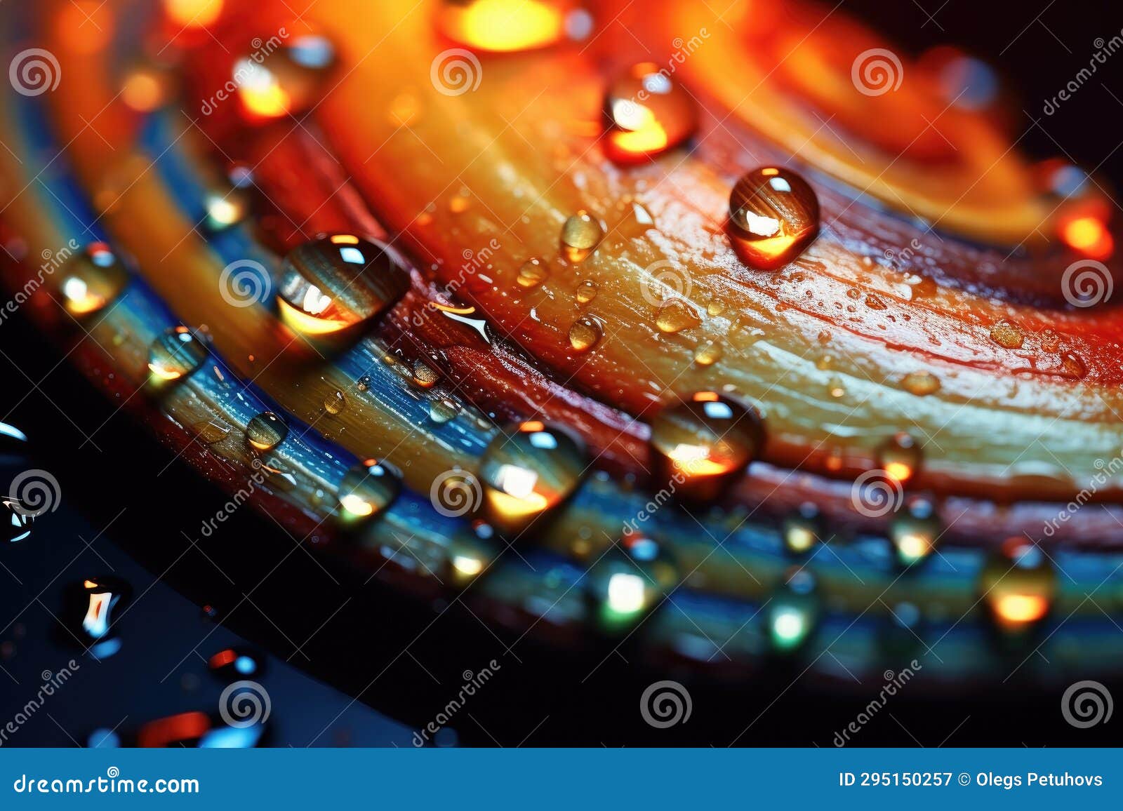 A Close Up of Water Droplets on a Colorful Object with a Black ...