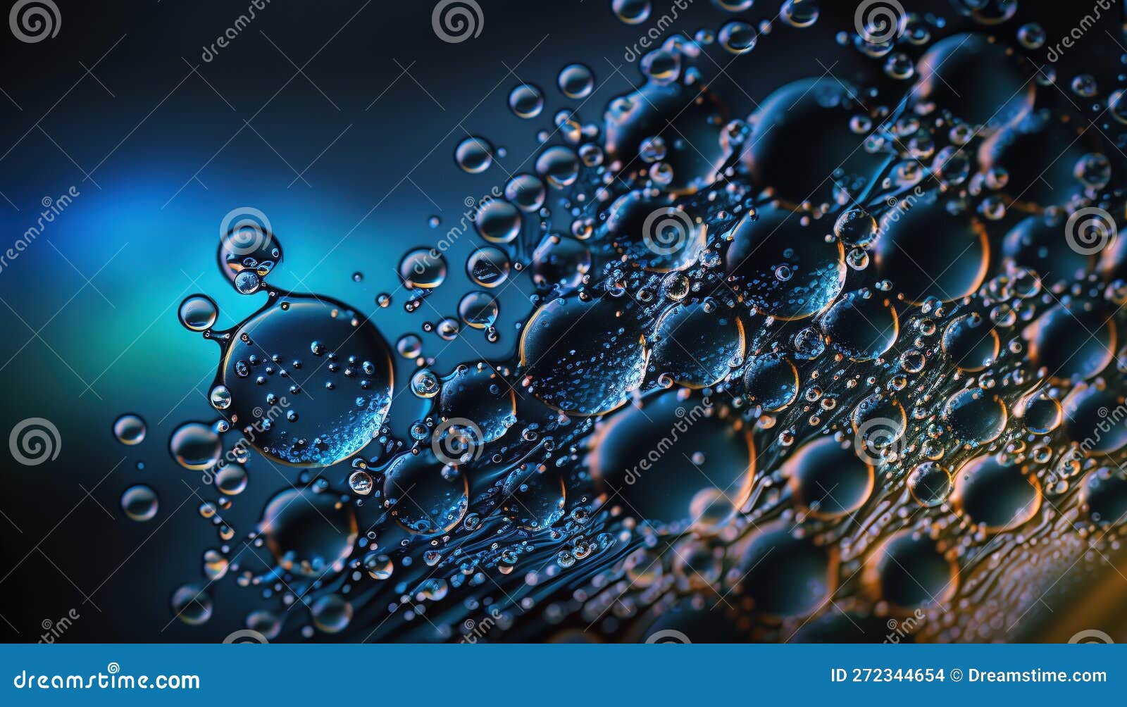 A Close Up of Water Droplets on a Surface with a Blue and Yellow ...