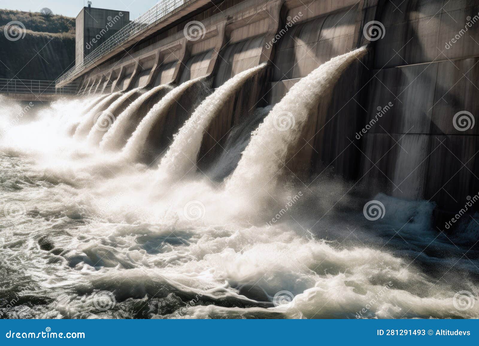 Close-up of Water Rushing through Dam Spillways Stock Illustration ...