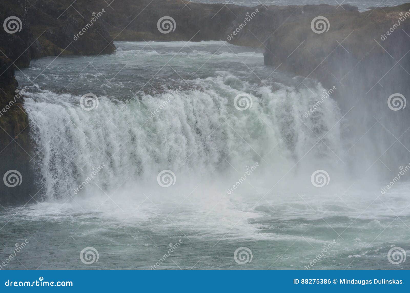 Close Up of Water Spray of Godafoss Waterfall in Iceland. Stock Photo ...