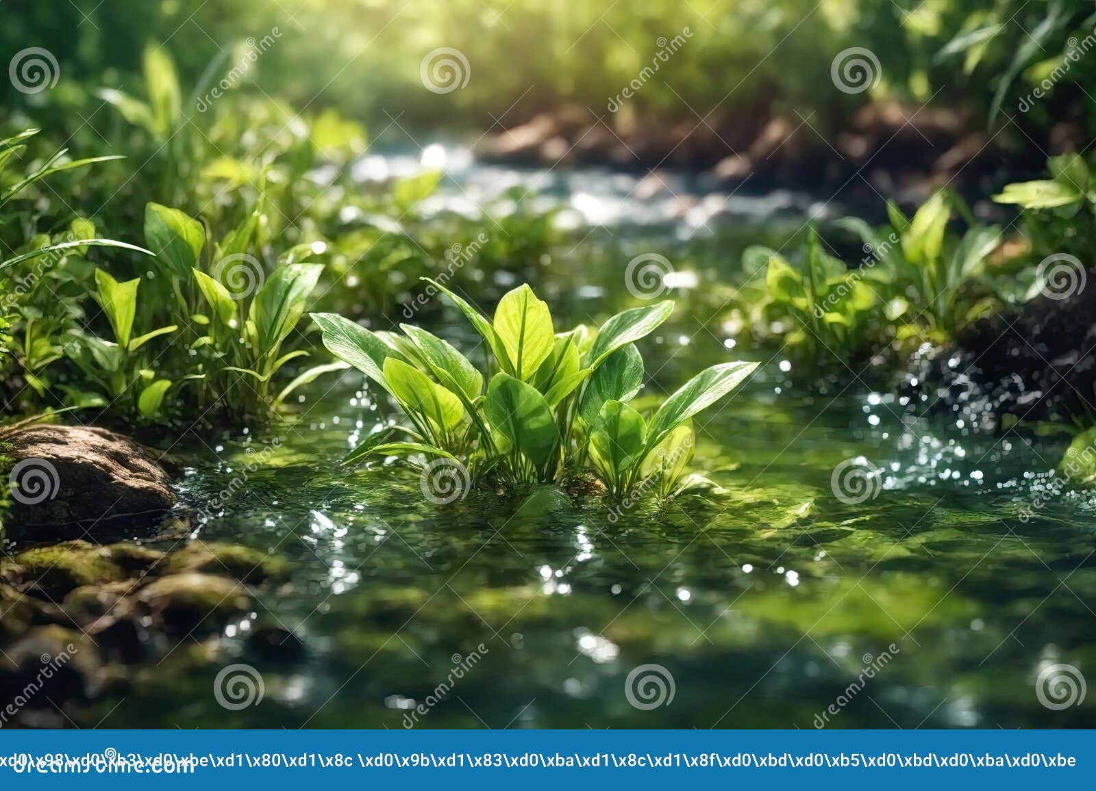Close Up of Water Stream with Fresh Plant, Spring Concept Stock ...