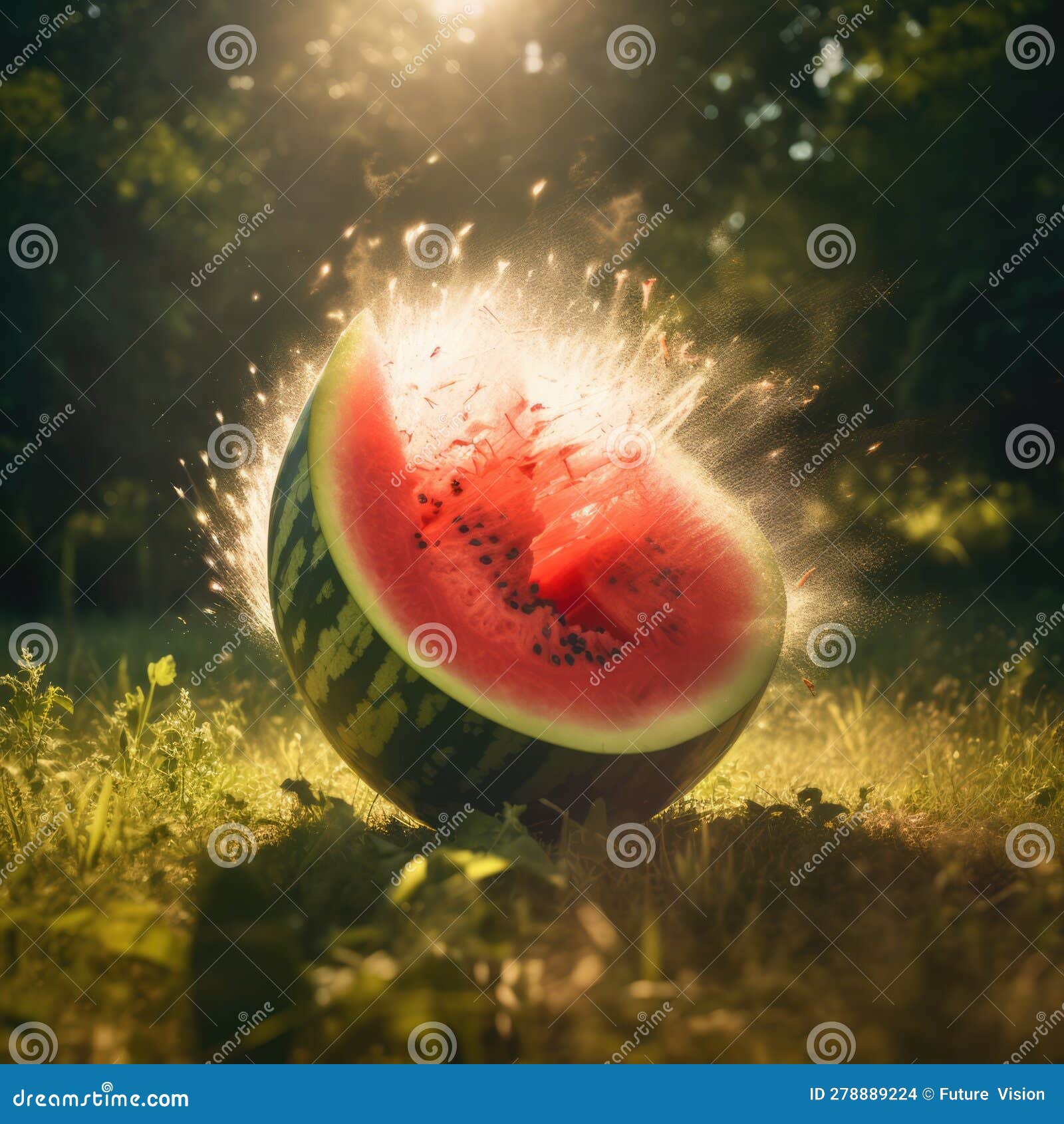 Close Up of Watermelon Exploding in Garden Created Using Generative Ai ...