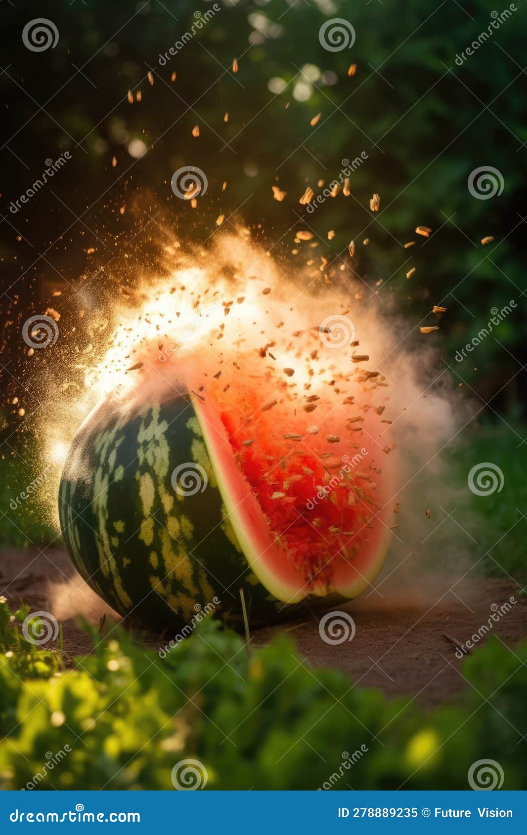 Close Up of Watermelon Exploding in Garden Created Using Generative Ai ...