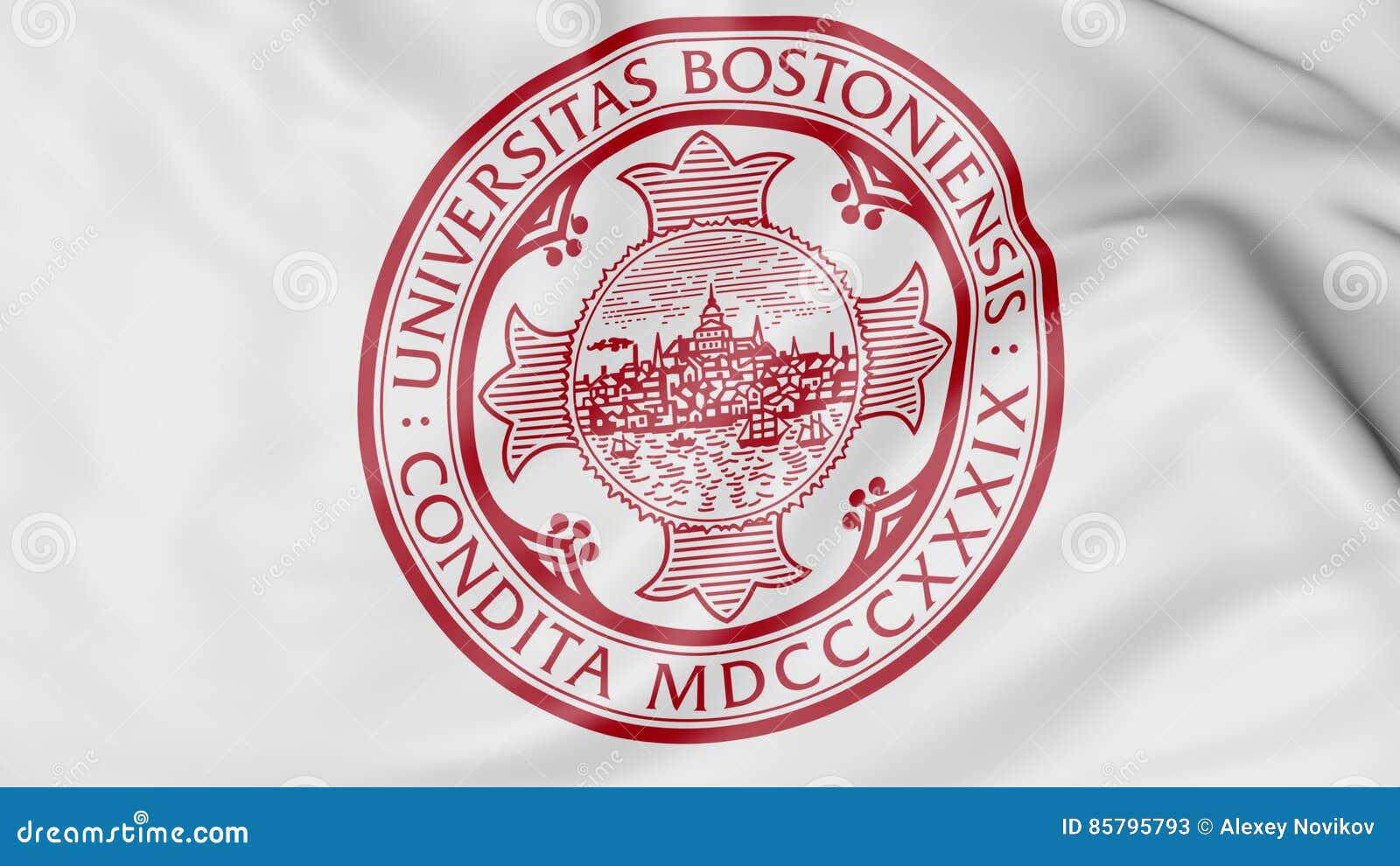 Close-up of Waving Flag with Boston University Emblem 3D Rendering ...