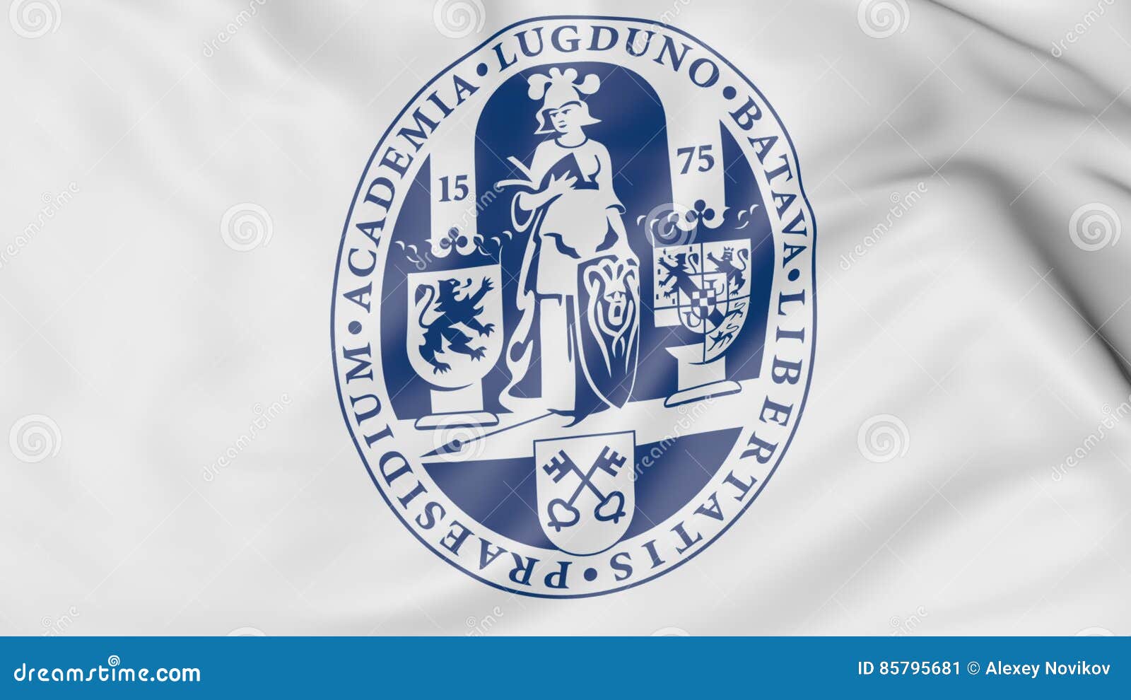 Close-up of Waving Flag with Leiden University Emblem 3D Rendering ...