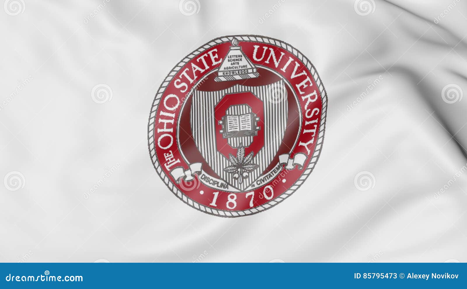 Close-up of Waving Flag with Ohio State University Emblem 3D Rendering ...