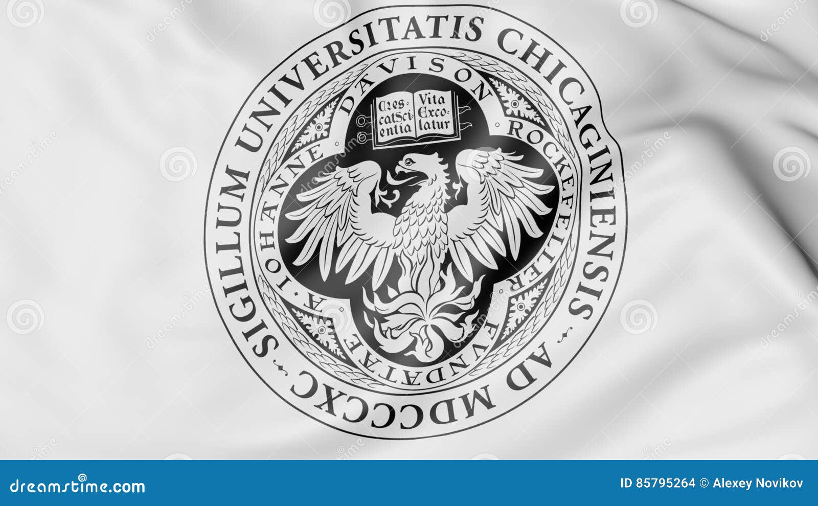 Close-up of Waving Flag with University of Chicago Emblem 3D Rendering ...
