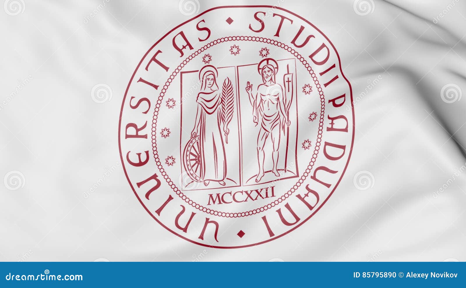 Close-up of Waving Flag with University of Padua Emblem 3D Rendering ...
