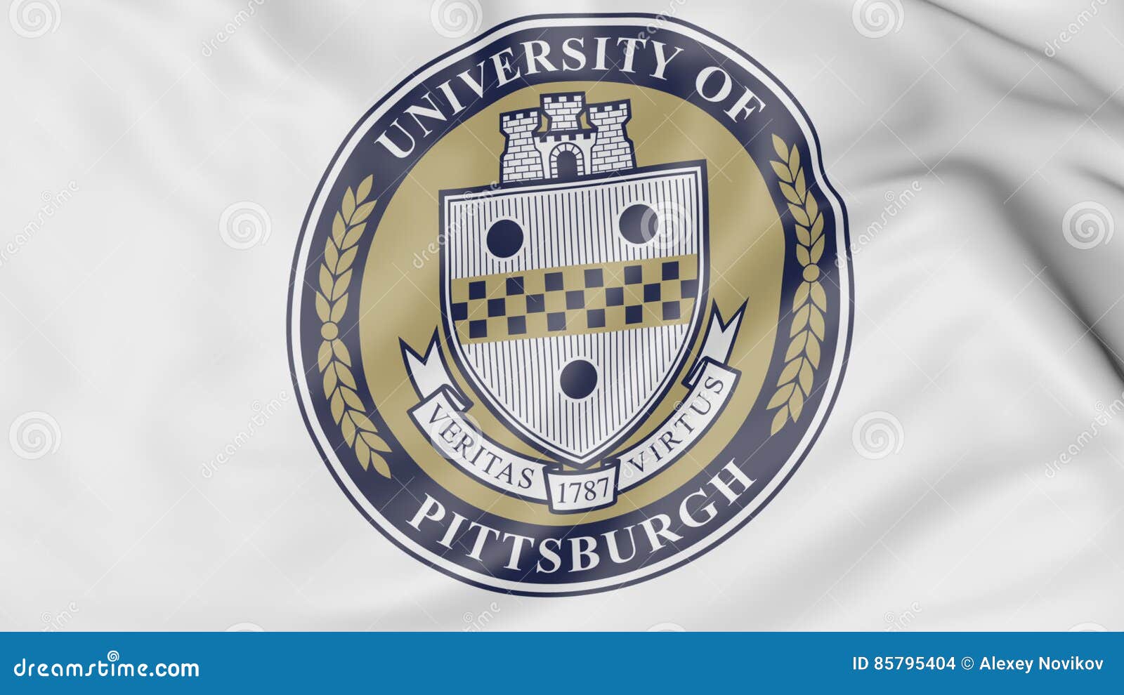 Close-up of Waving Flag with University of Pittsburgh Emblem 3D ...