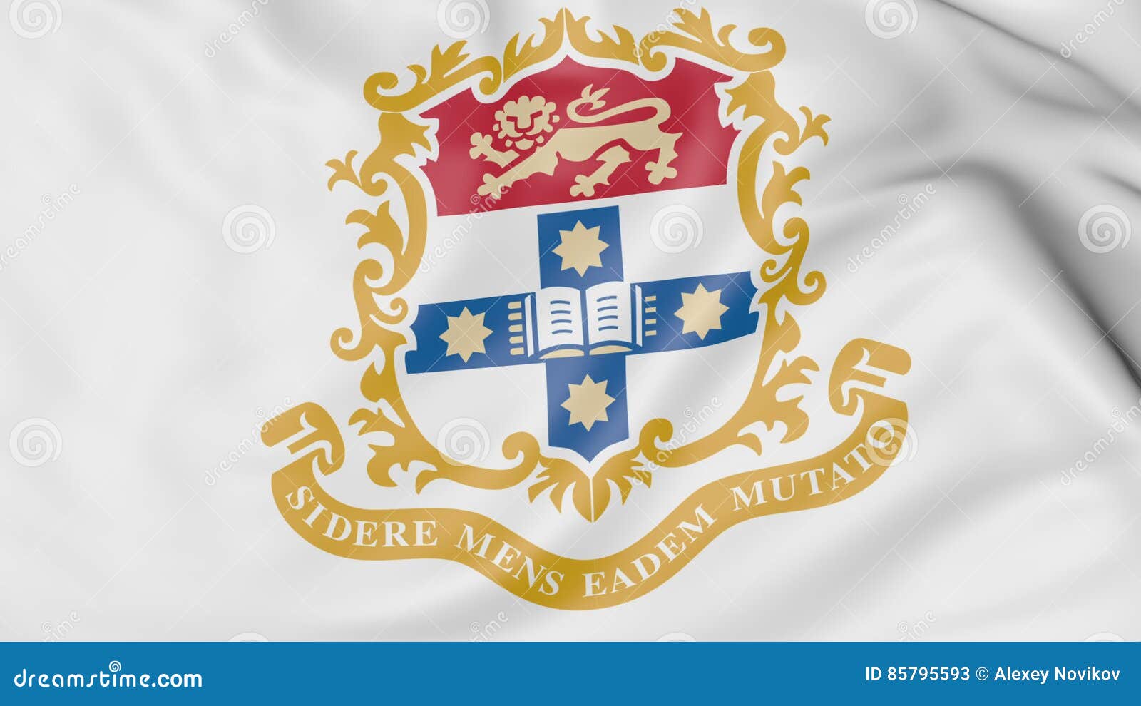 Close-up of Waving Flag with University of Sydney Emblem 3D Rendering ...