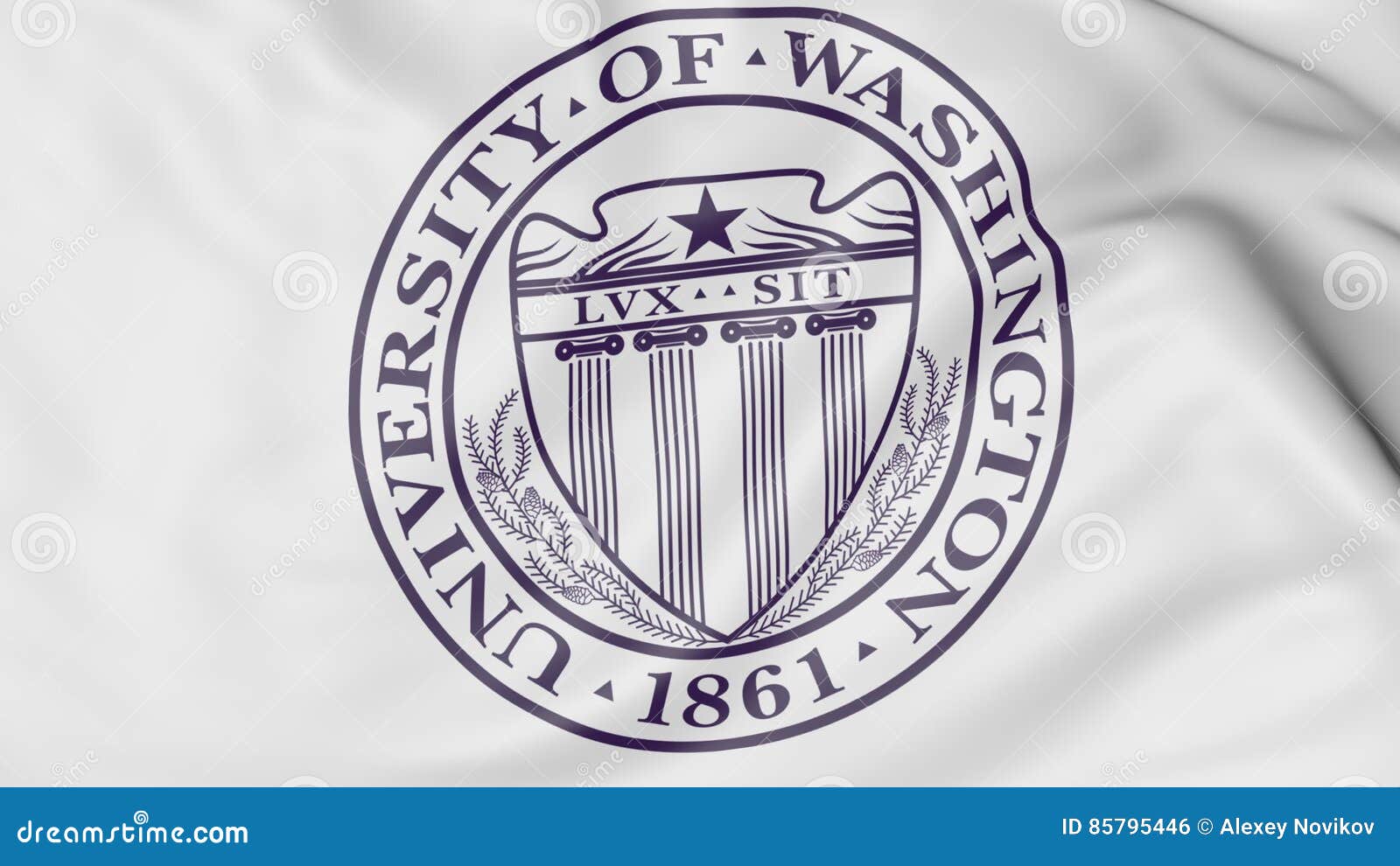 Close-up of Waving Flag with University of Washington Seattle Emblem 3D ...