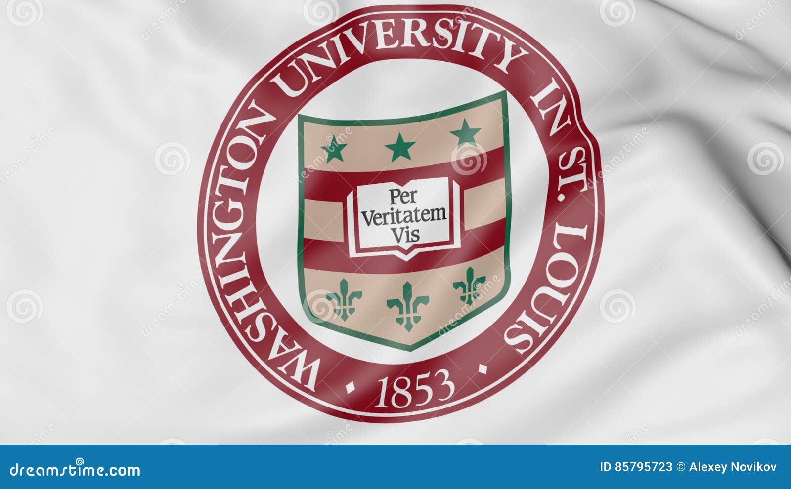 Close-up of Waving Flag with Washington University Emblem 3D Rendering ...
