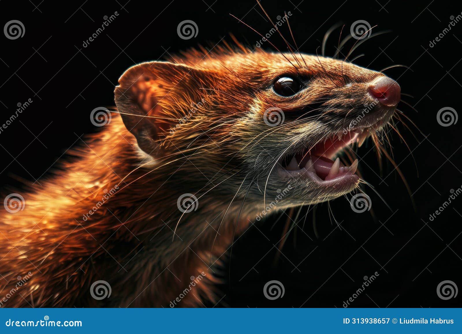 Close-up of a Weasel, Its Slender Body and Sharp Teeth are the Focus of ...
