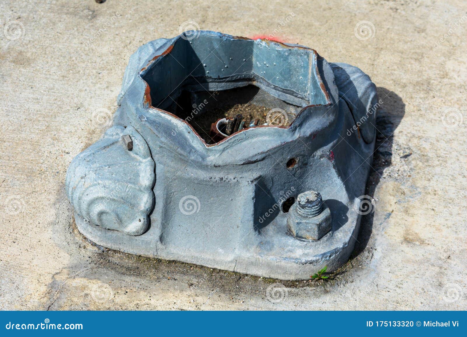 Close Up. Weathered Street Lighting Base Foundation Stock Photo - Image ...
