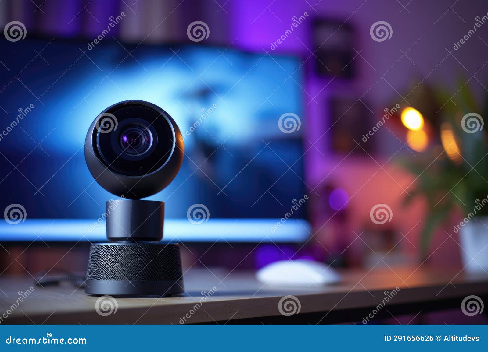 Close Up of Webcam with Blurred Background Featuring a Computer Stock ...