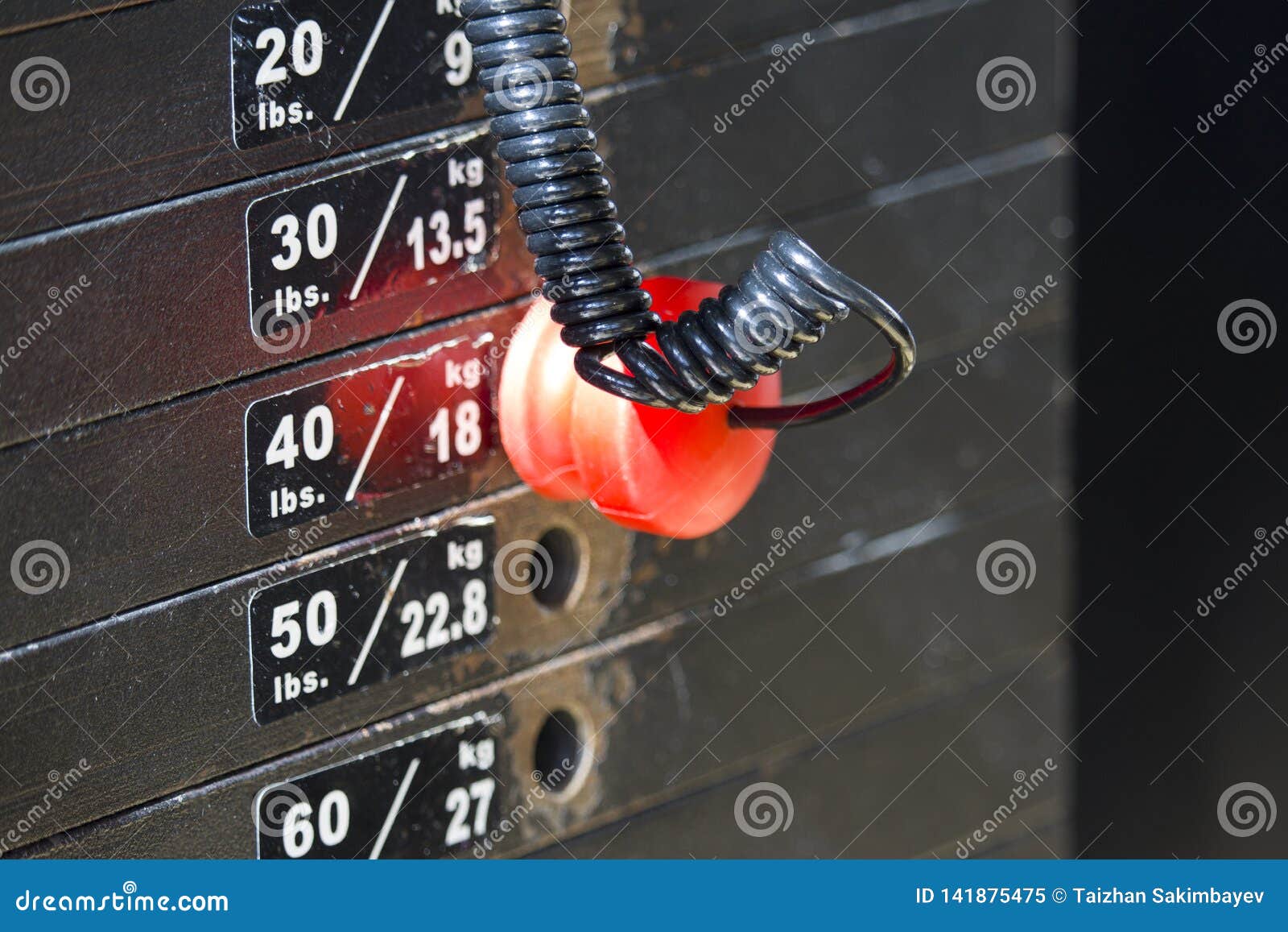 Close Up of Weight Stack with Red Pin Stock Image - Image of iron ...