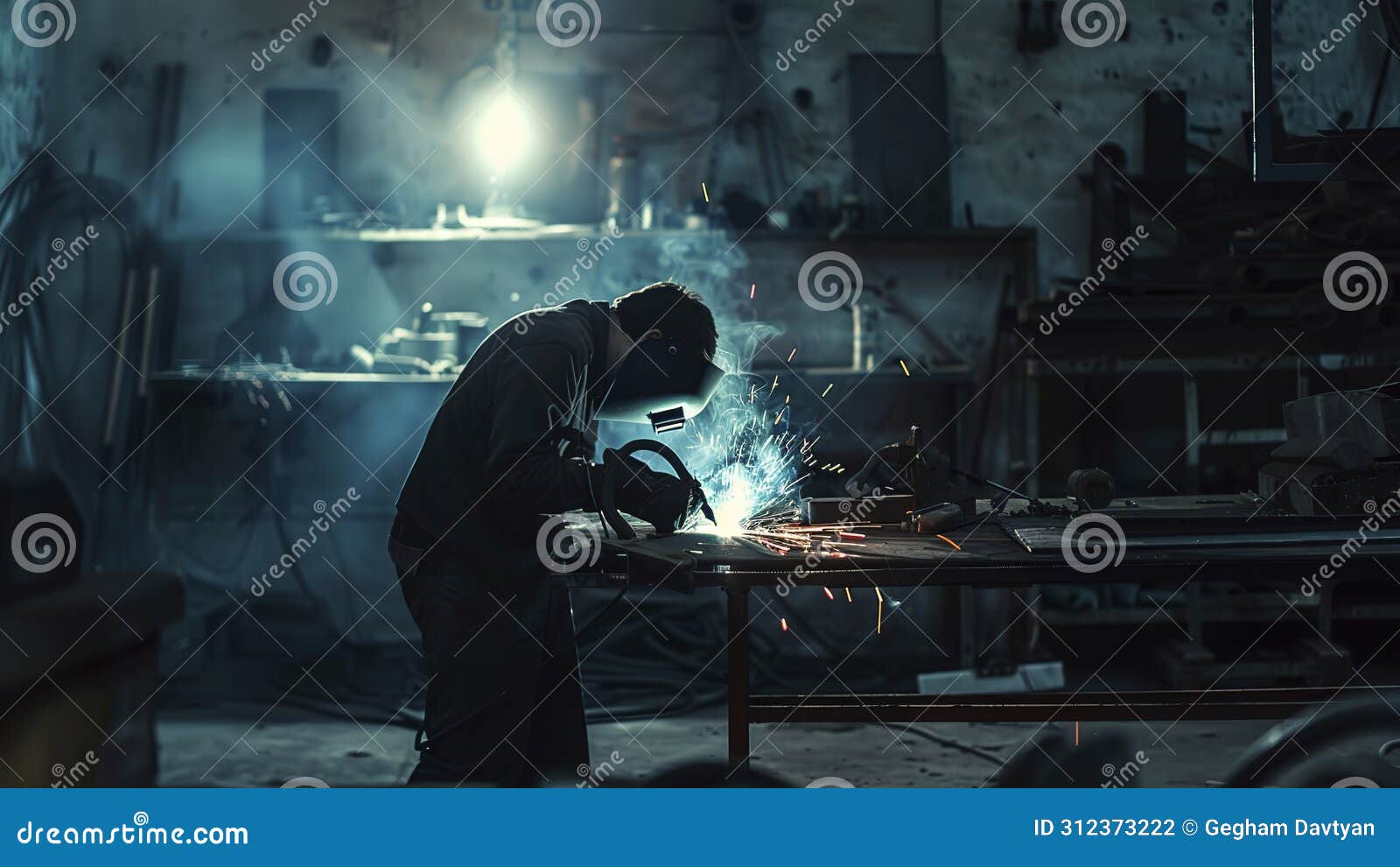 Welder is Welding in the Workstation, Welder at the Workstation, Welder ...