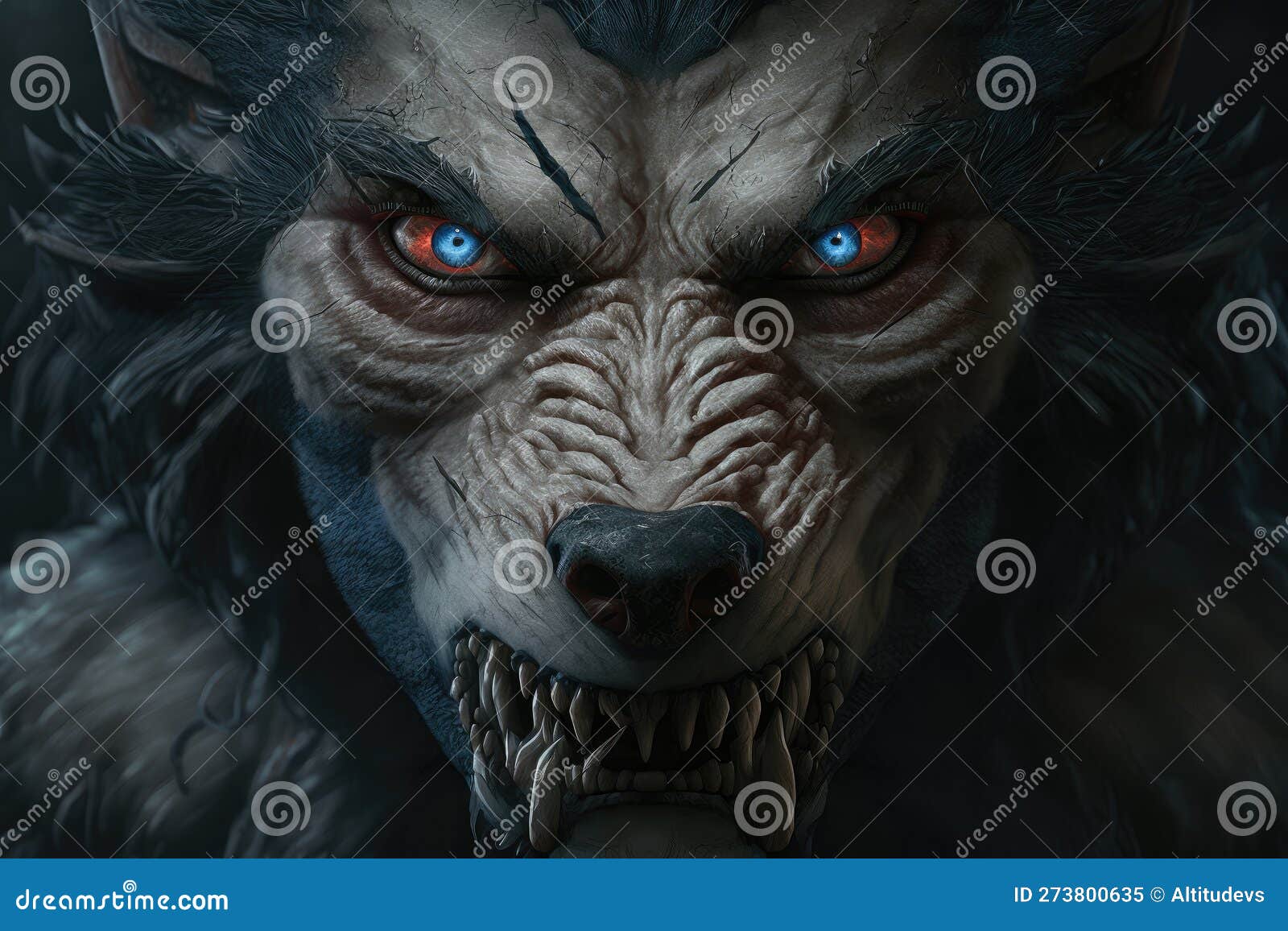 Close-up Of Werewolf's Grotesque Face, With Its Sharp Teeth And ...