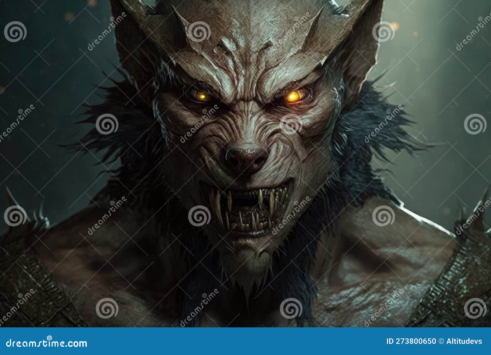 Close-up Of Werewolf's Grotesque Face, With Its Sharp Teeth And ...