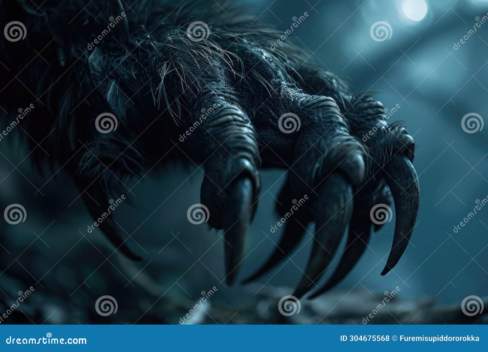 A Close-up of a Werewolfs Paw with Sharp Claws in the Moonlight Stock ...
