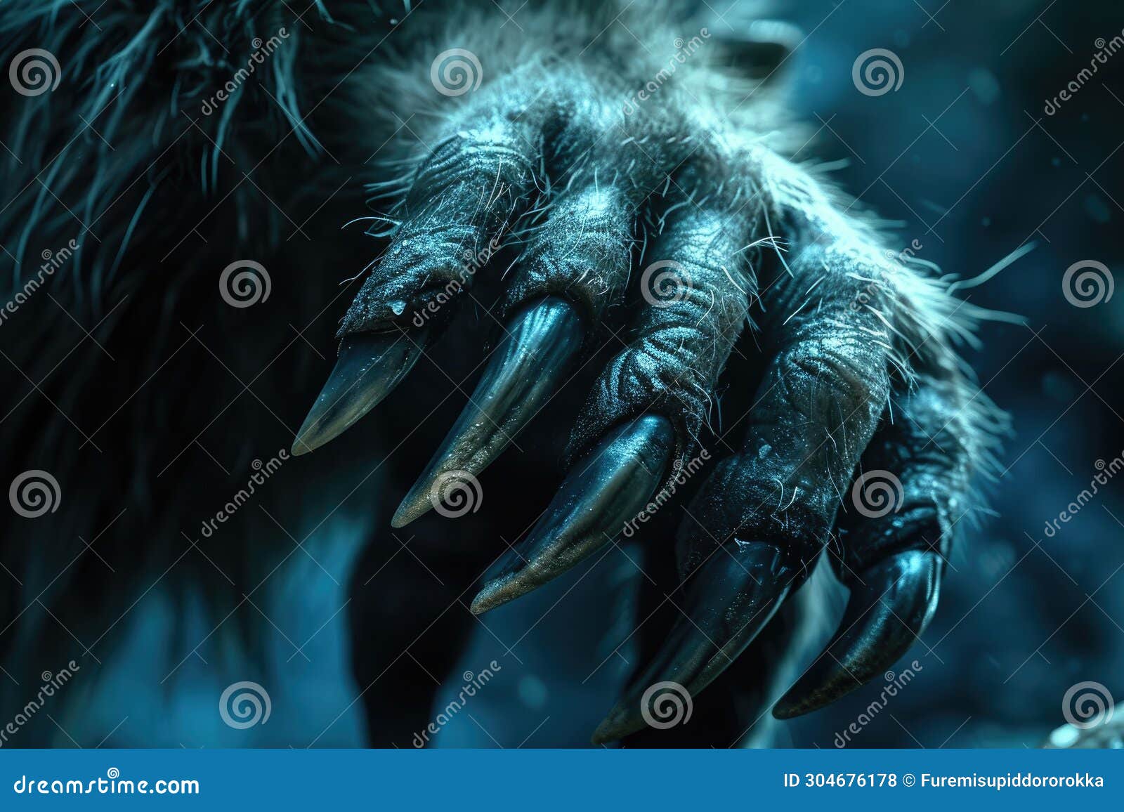 A Close-up of a Werewolfs Paw with Sharp Claws in the Moonlight Stock ...