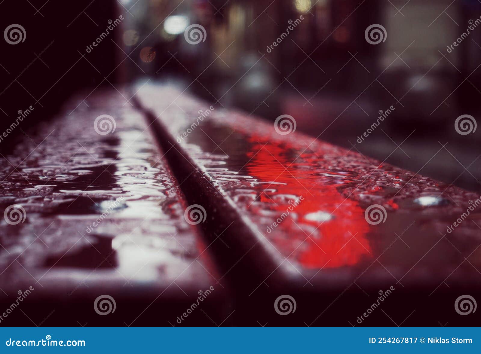 Close-up of Wet Bench during Rain Stock Image - Image of rain, bench ...
