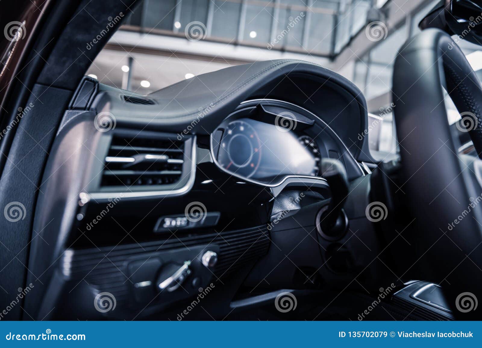 Close Up of Wheel Inside New Modern Car with Leather Interior Stock ...