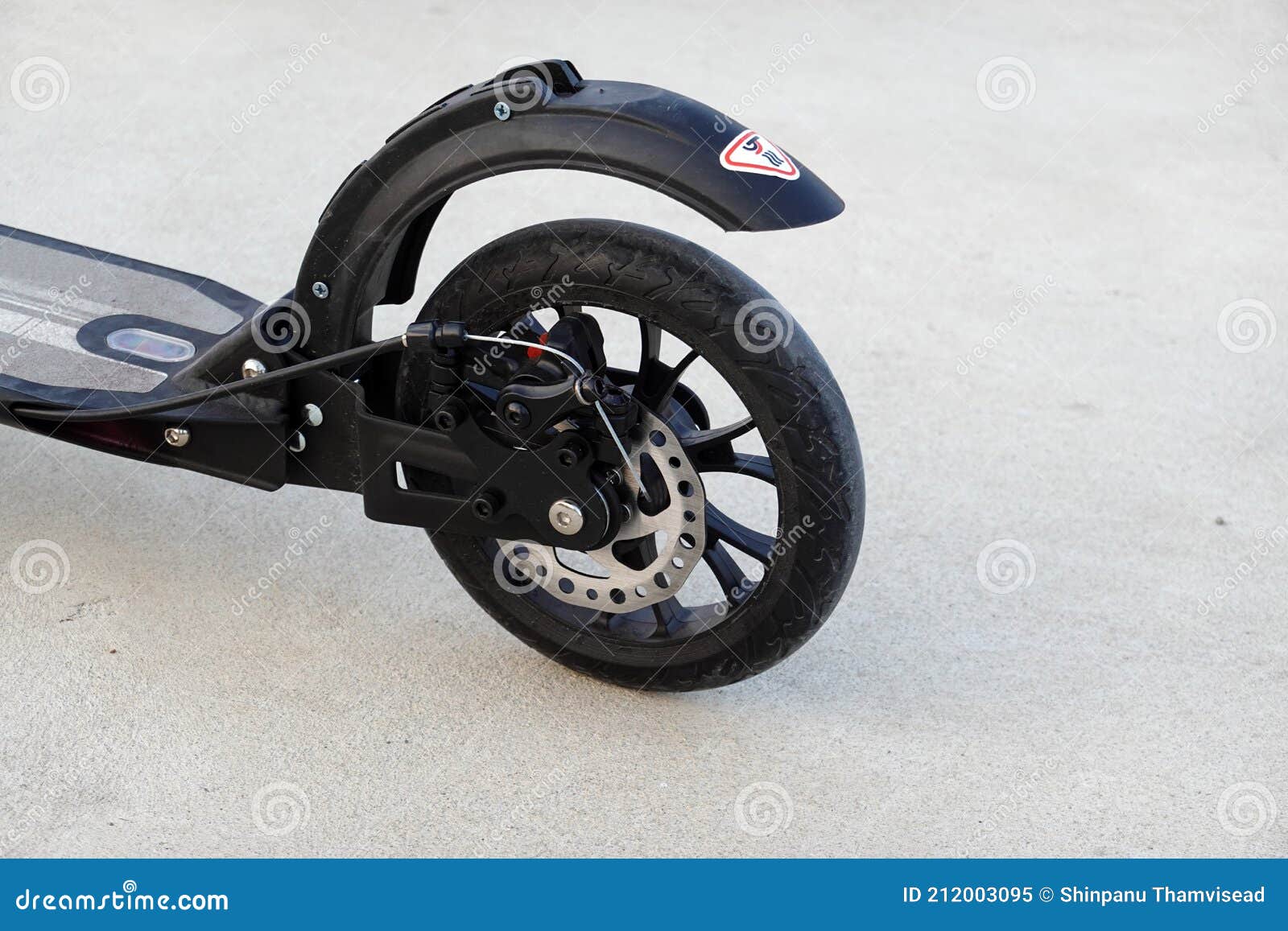 Close Up of Wheel Scooter Back View on the Road. Kick Scooter Stock ...