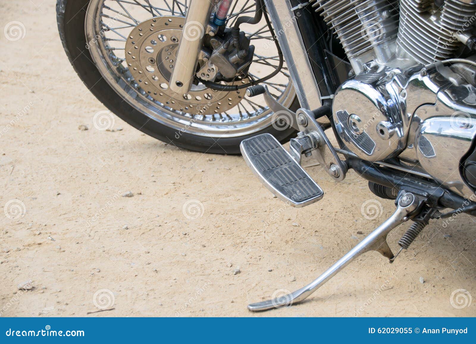 Close Up Wheel and Stand Motorcycle Chopper on the Floor. Stock Image ...