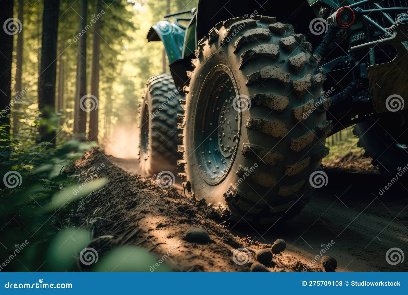 Close-up of the Wheel and Tracks of an Atv through Forest Stock Photo ...