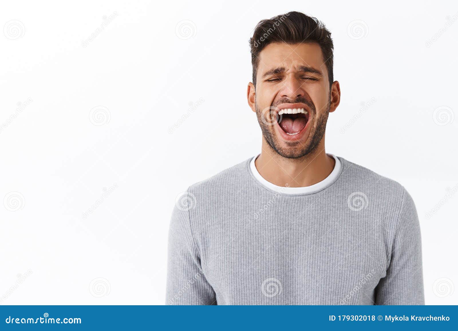 Close-up Whining Cute Bearded Hispanic Guy Screaming from Pain or ...