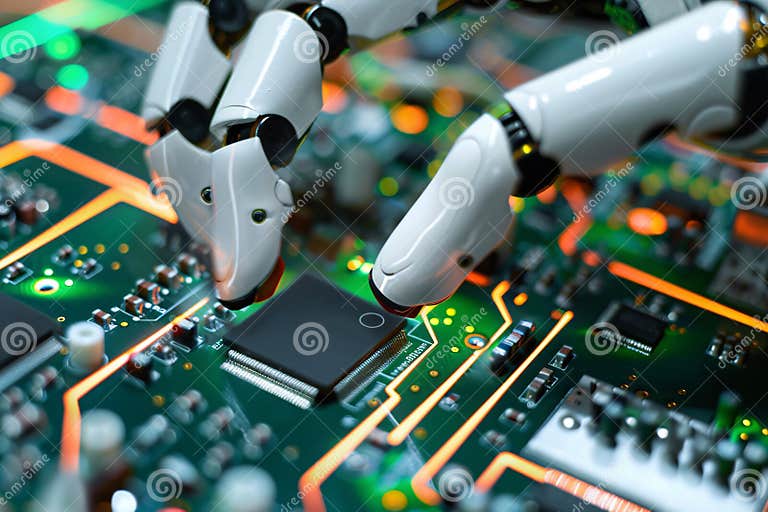 Close Up of White Artificial Intelligence Robot Hand Installing ...